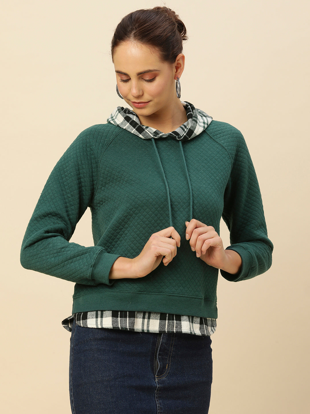 Buy Now Chemistry Quilted Faux Layered Look Sweatshirt W/ Plaid Hoodie