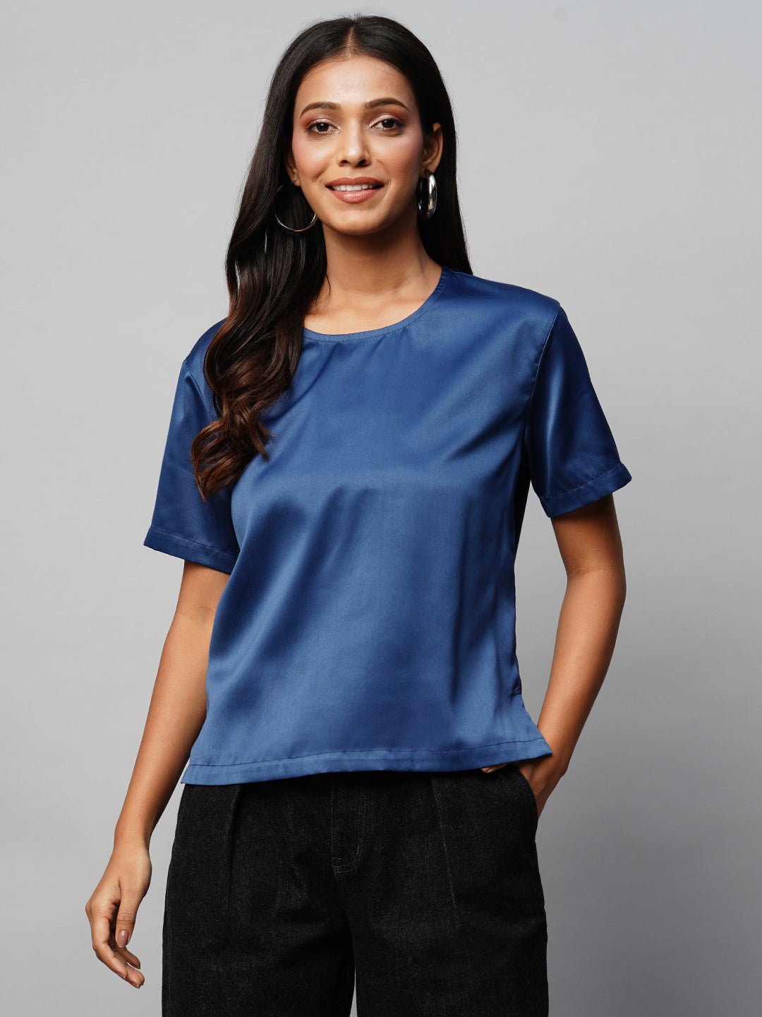 Buy Now Chemistry Satin Silk Box Crop Top