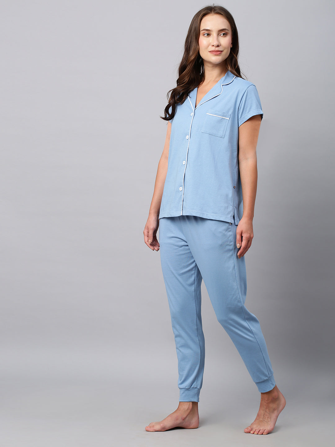 Buy Now Chemistry Cotton Jersey Contrast Piped Nightshirt With Joggers